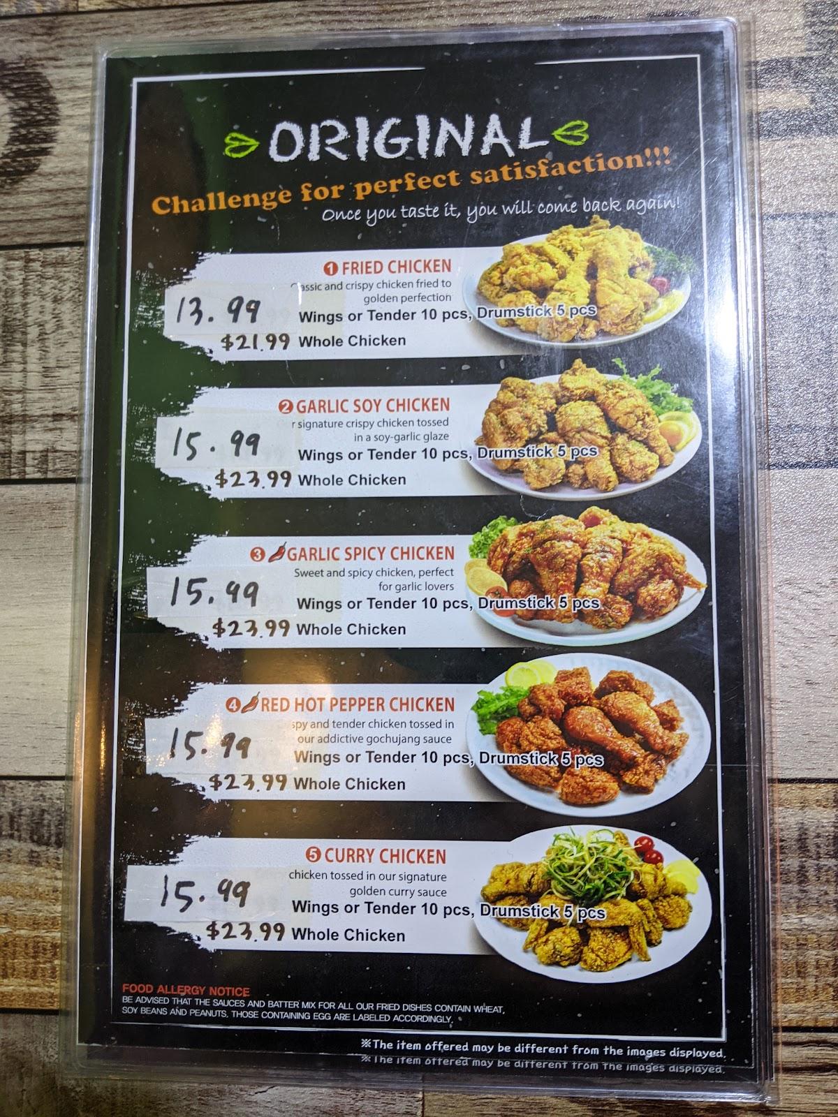 Menu at Choong Man Chicken restaurant, Lorton