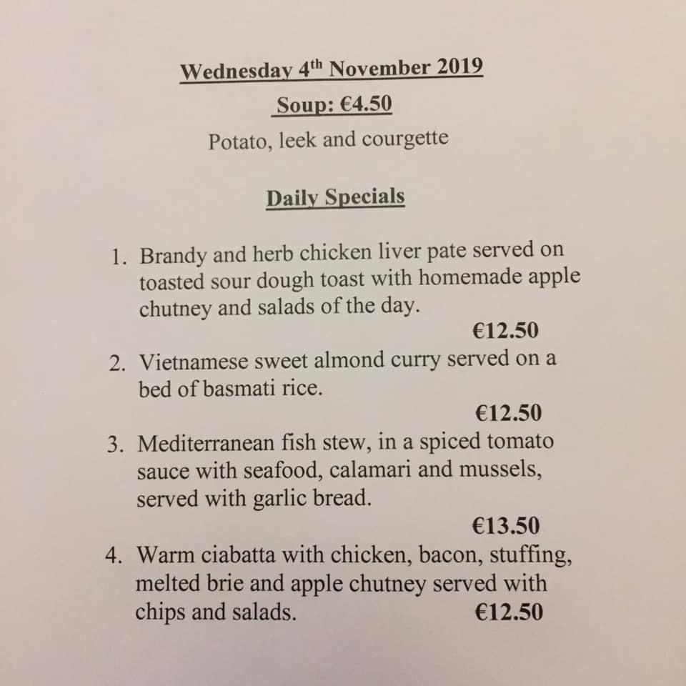 Menu at Cotton Tree Cafe, Enniscorthy