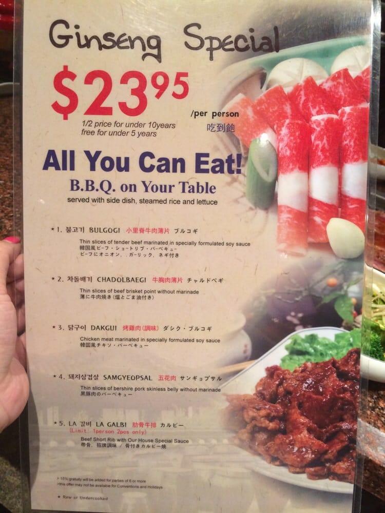 Menu at Ginseng II Korean BBQ, Las Vegas