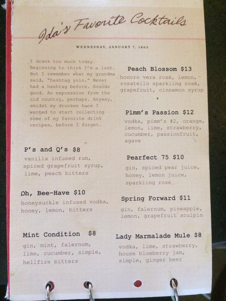 Menu at Ida Claire restaurant, Addison