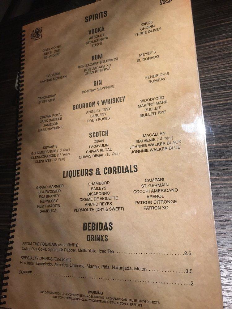 Menu at Mayan Kitchen restaurant, Chattanooga