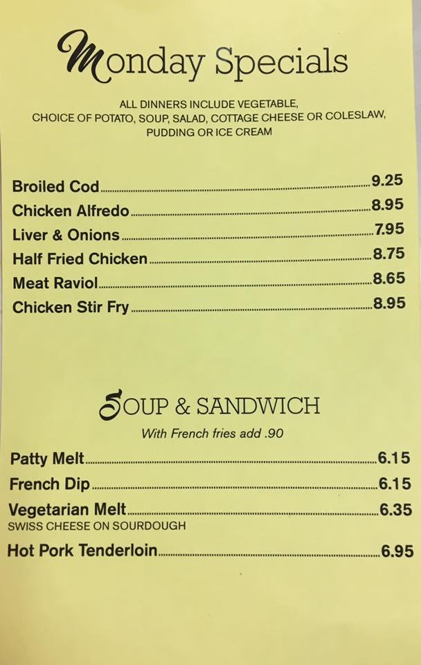 Menu at Nora's Restaurant, Horicon
