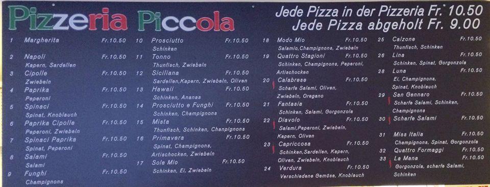 Menu at Piccola, Gossau