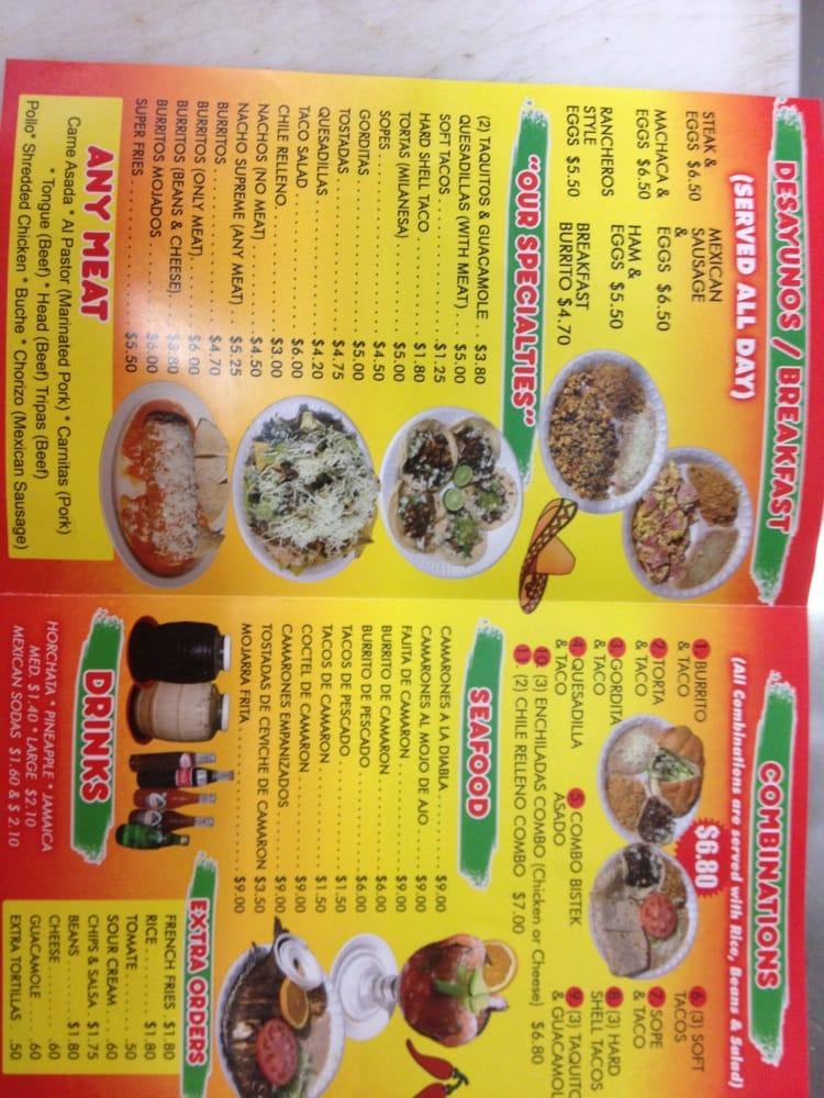 Menu at Tacos Michoacan restaurant, Los Angeles, Devonshire St