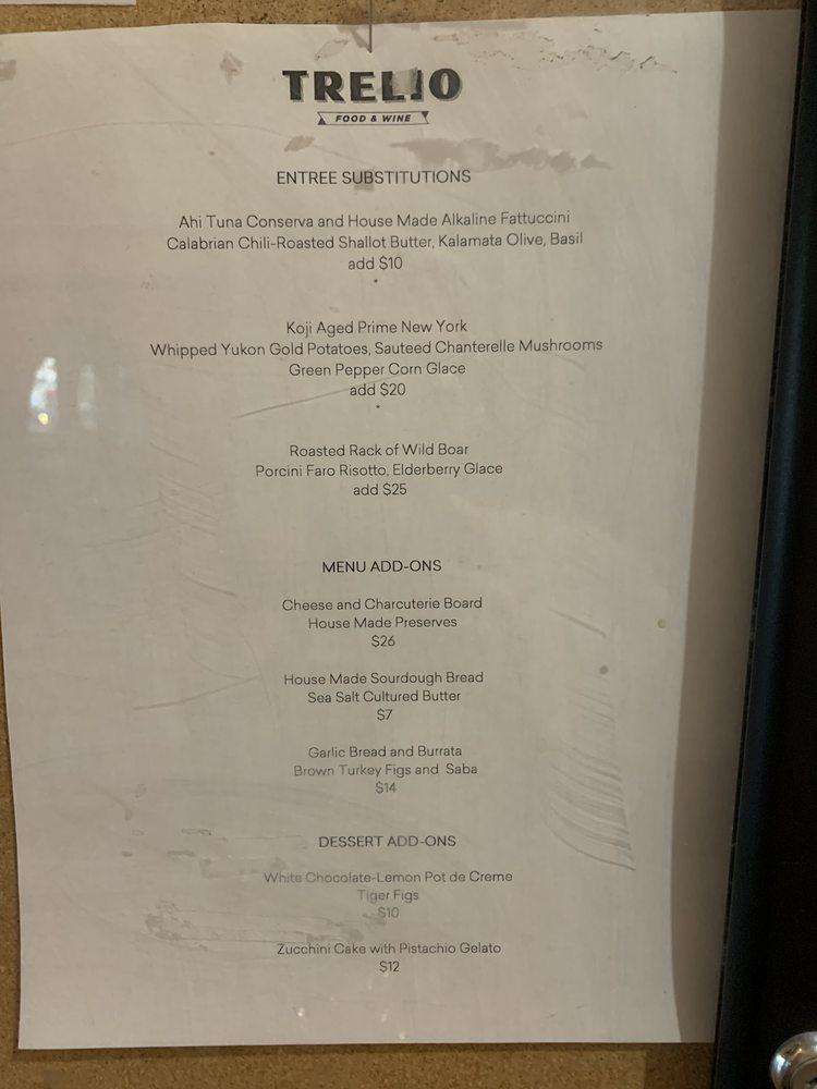 Menu at Trelio Food & Wine pub & bar, Clovis