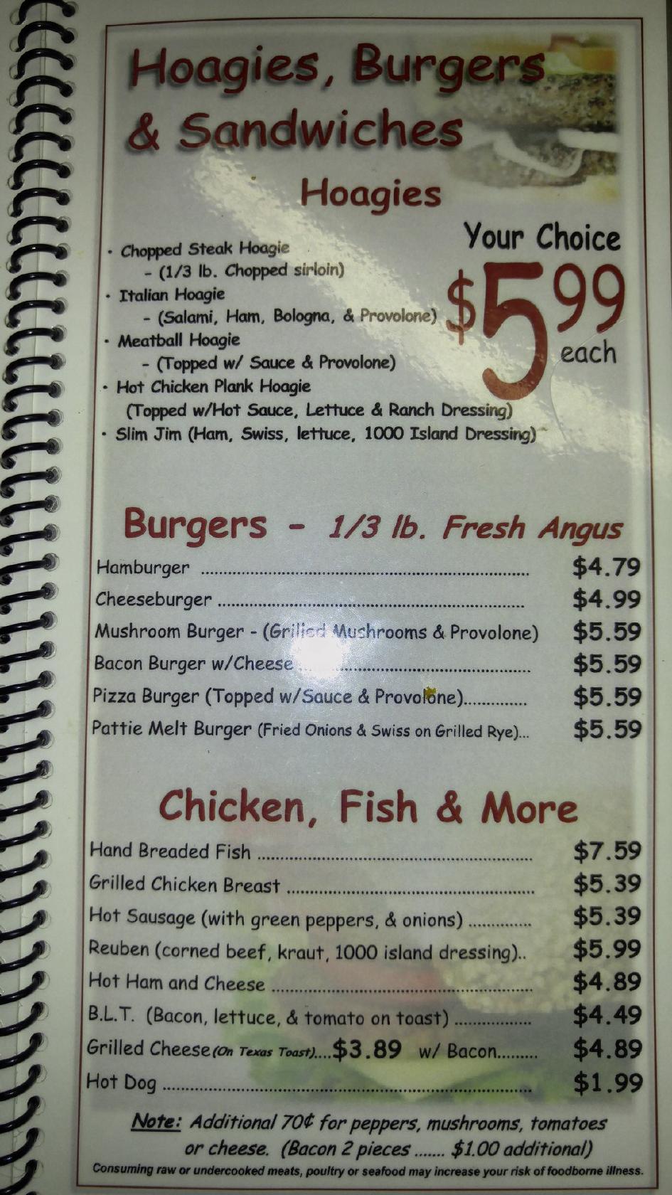 Menu at Vin & Joe's Inn pizzeria, Butler