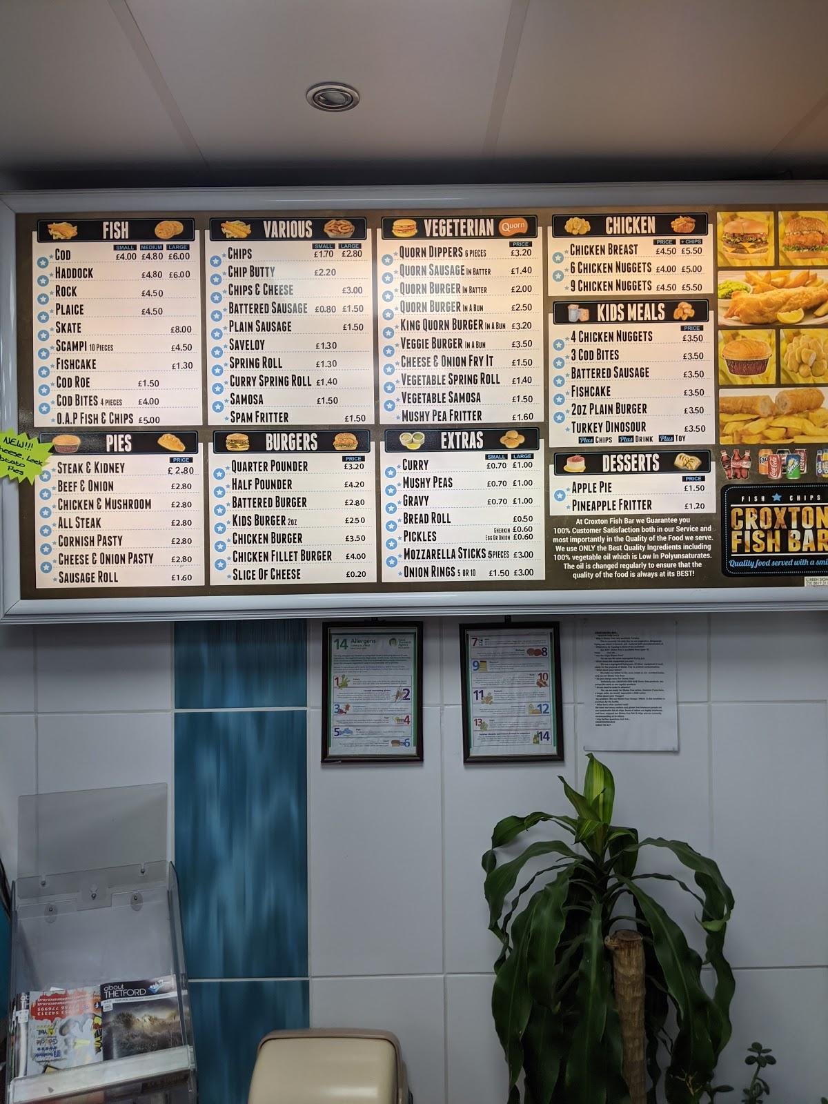 Menu at Croxton Fish Bar, Thetford