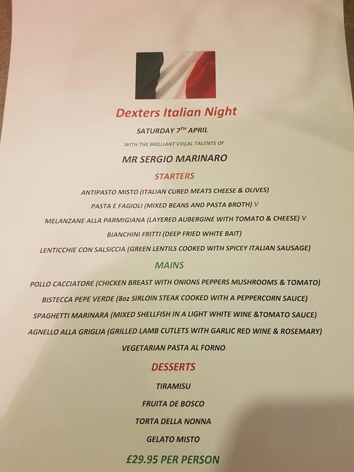 Menu at Dexters restaurant, Oundle