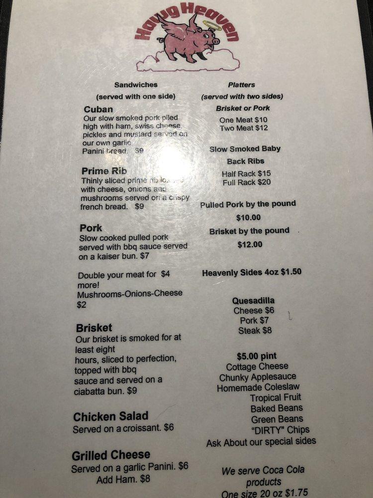 Menu at Hawg Heaven BBQ, Kokomo