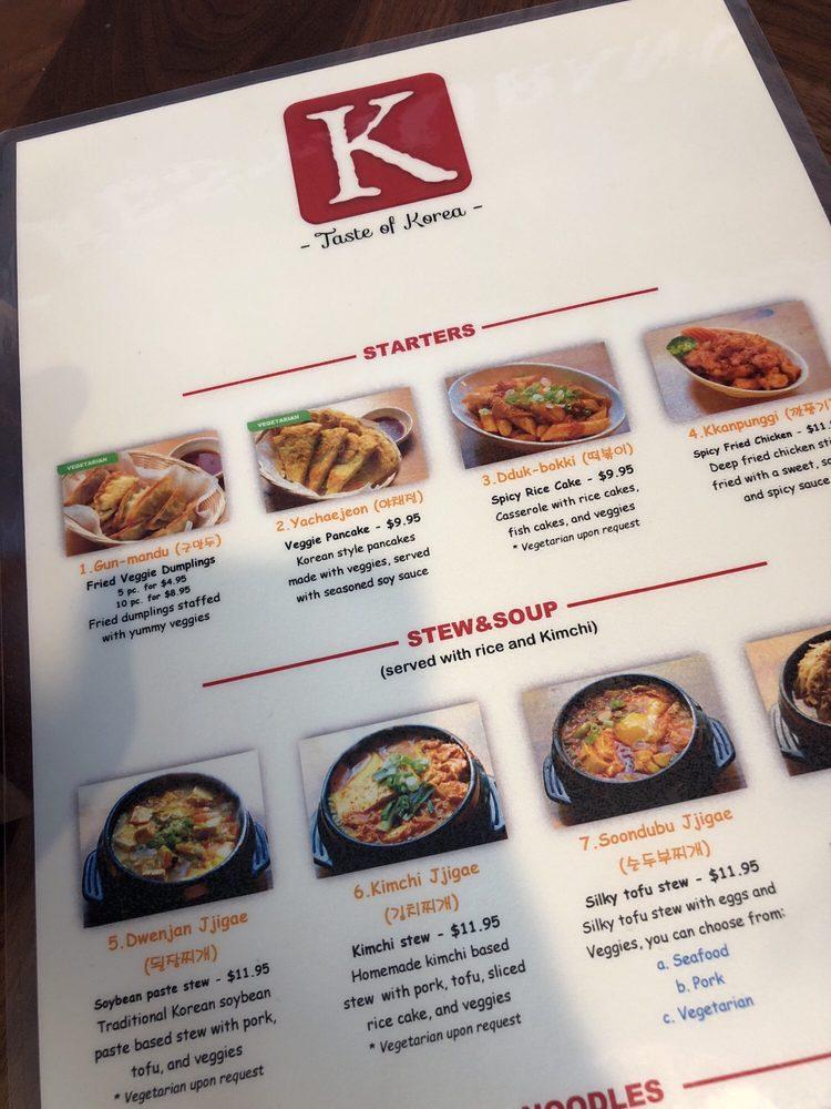 Menu at K Restaurant, Peabody