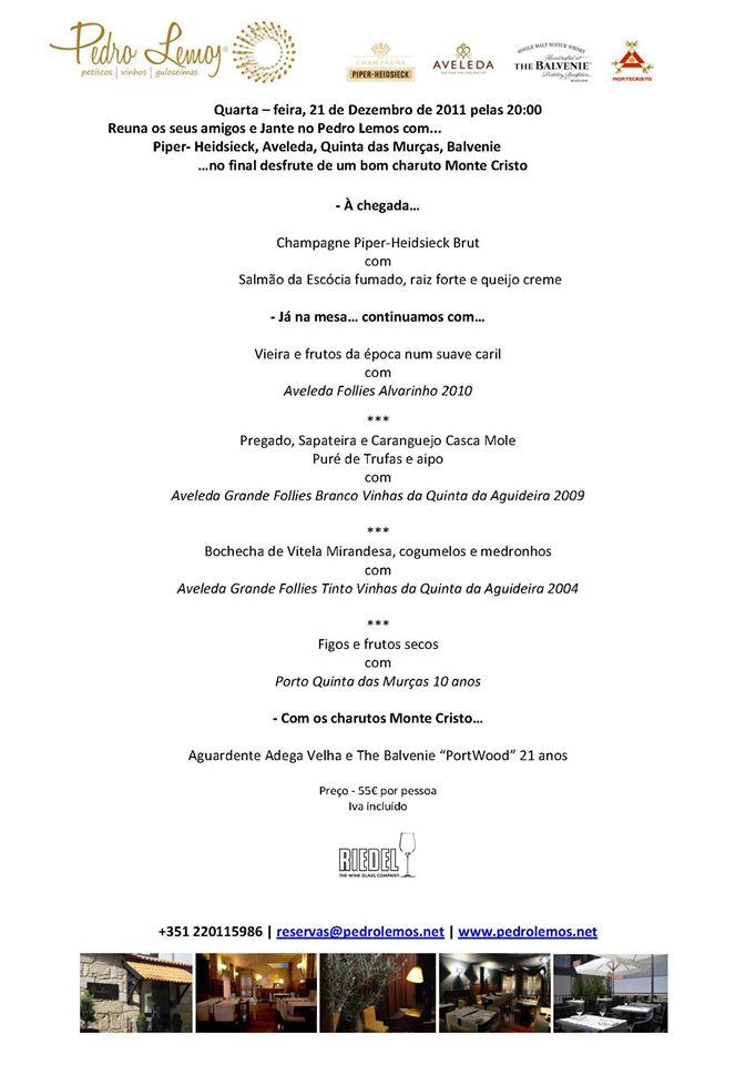 Menu at Pedro Lemos restaurant, Porto, R. do Padre Luís Cabral 974