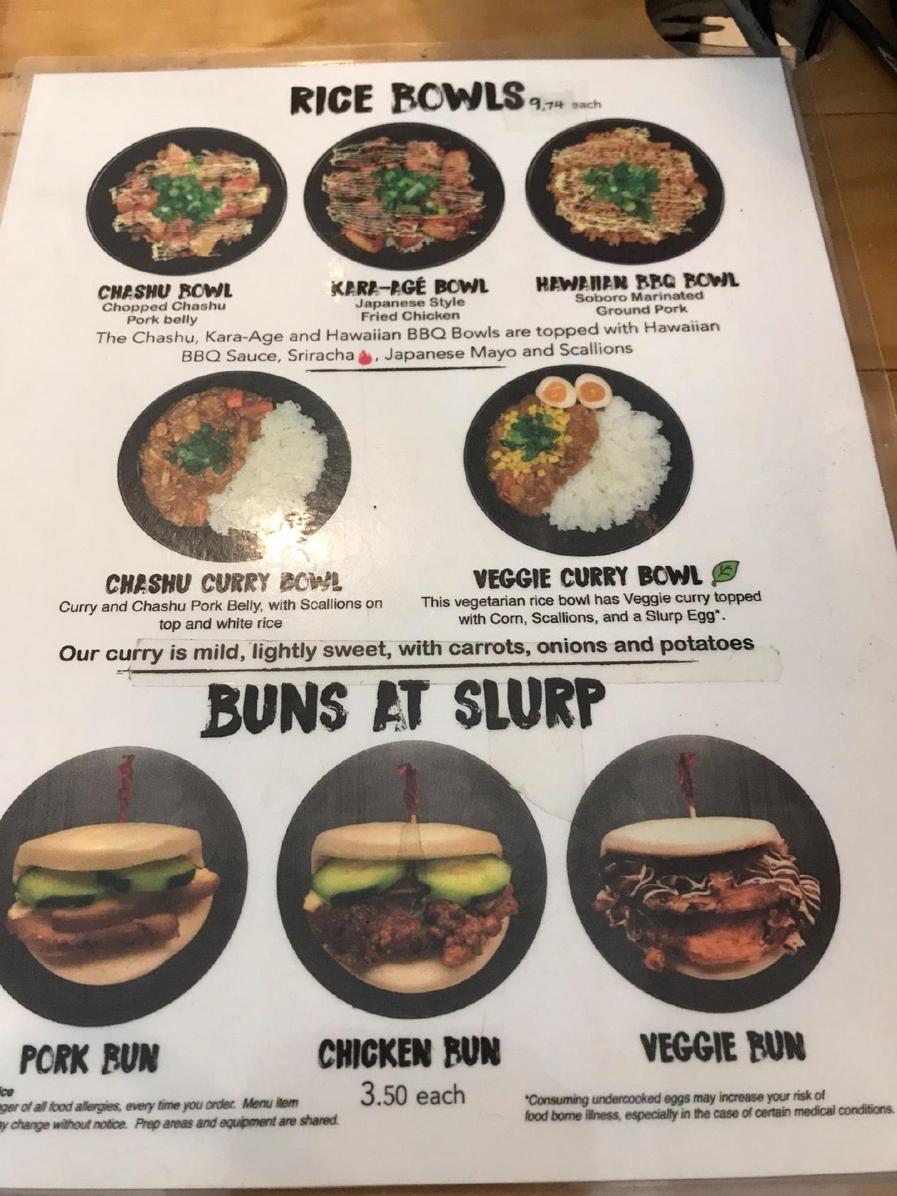 Menu at Slurp Ramen restaurant, Port Jefferson