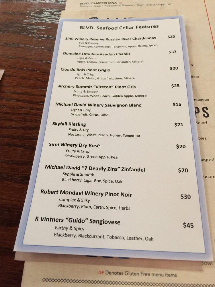 Menu at BLVD Seafood steakhouse, Galveston