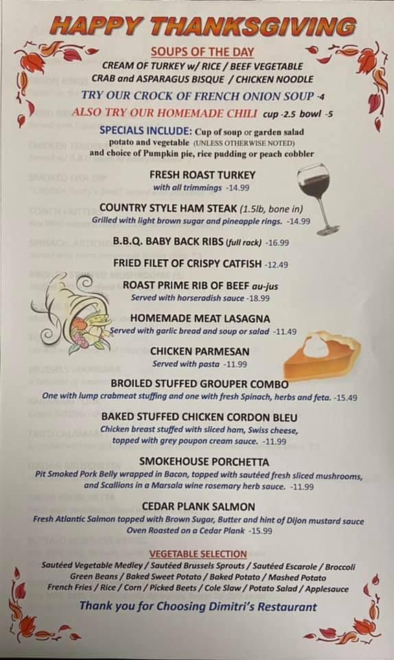 Menu at Dimitri's Restaurant, Pizza Kitchen and Its 5 O'clock Somewhere ...