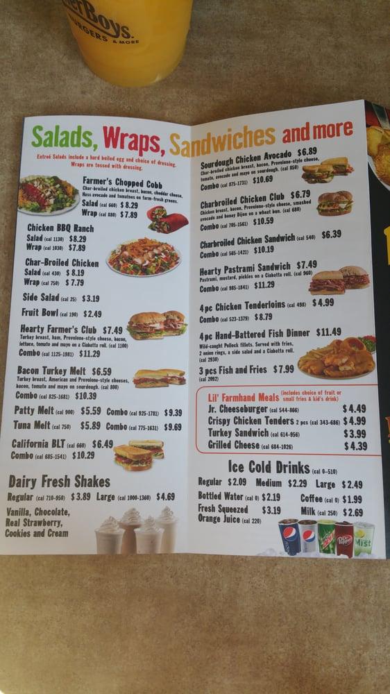 Menu at Farmer Boys restaurant, North Las Vegas, Las Vegas Blvd N