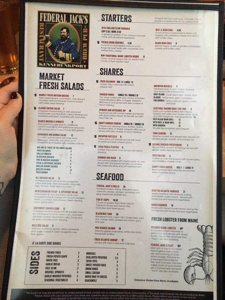 Menu at Federal Jack's pub & bar, Kennebunk, 8 Western Ave