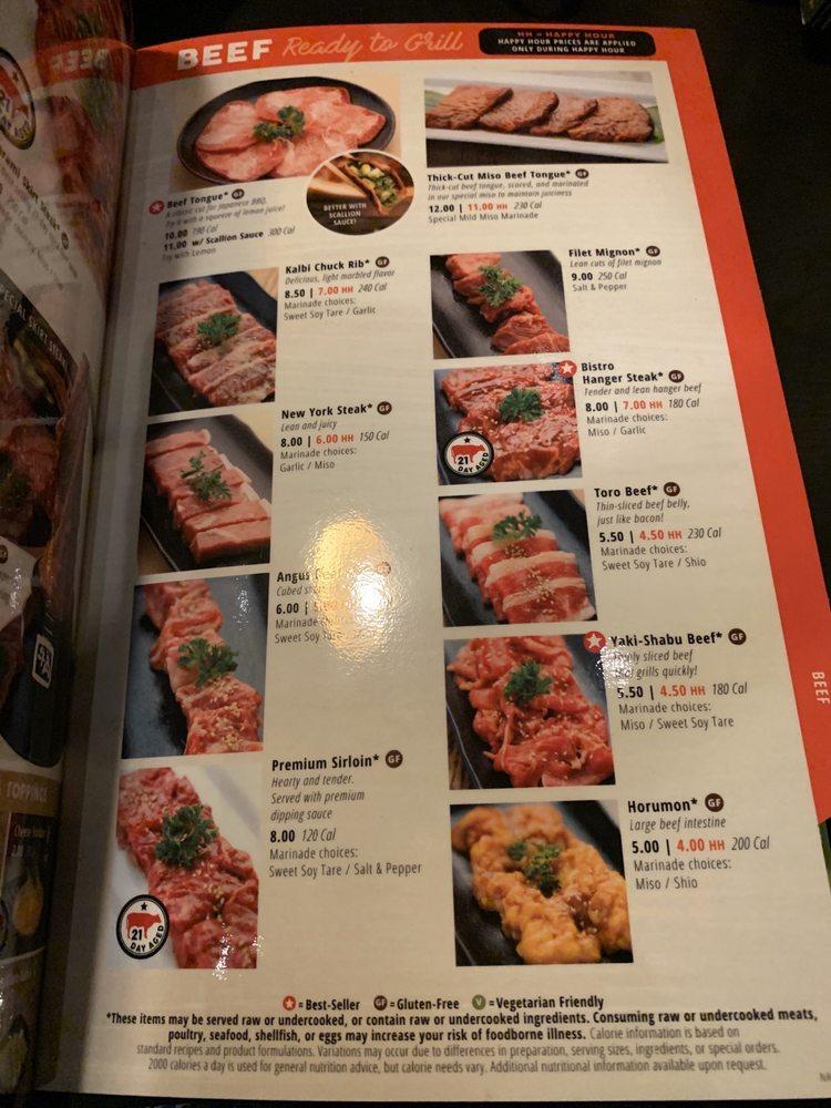 Menu at Gyu-Kaku Japanese BBQ, Naperville