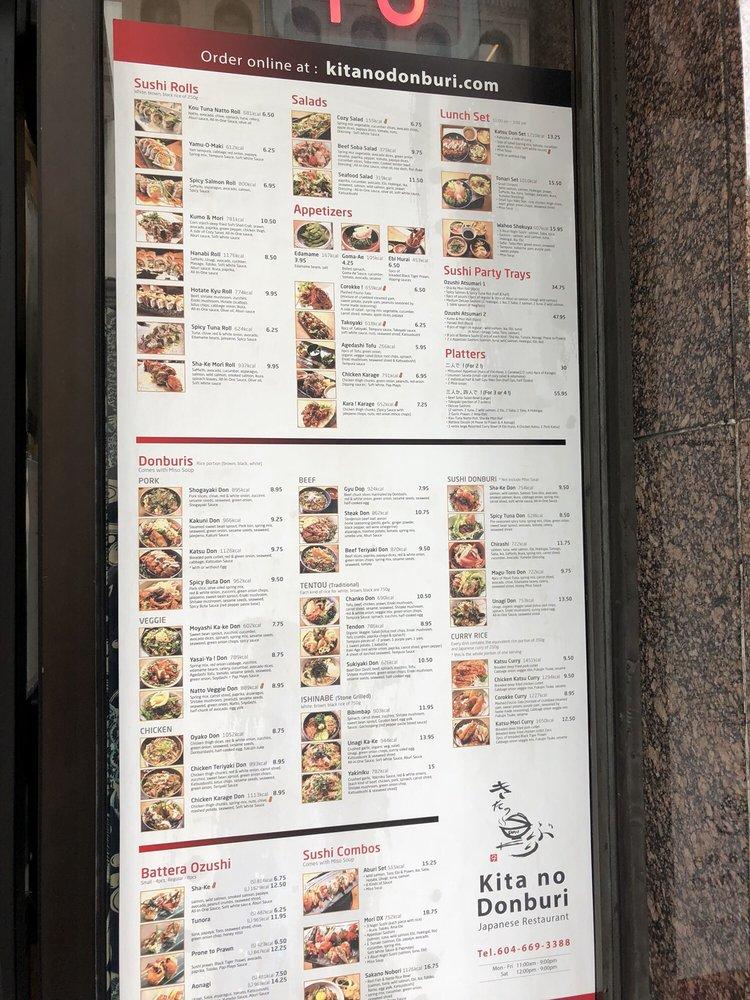 Menu at Kita No Donburi restaurant, Vancouver