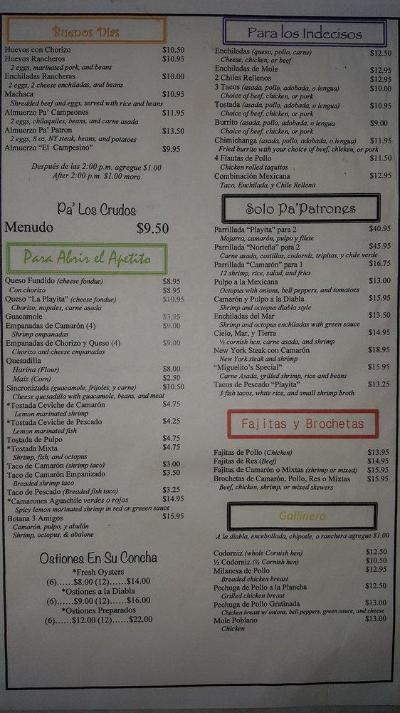 Menu at La Playita Restaurant, Las Vegas