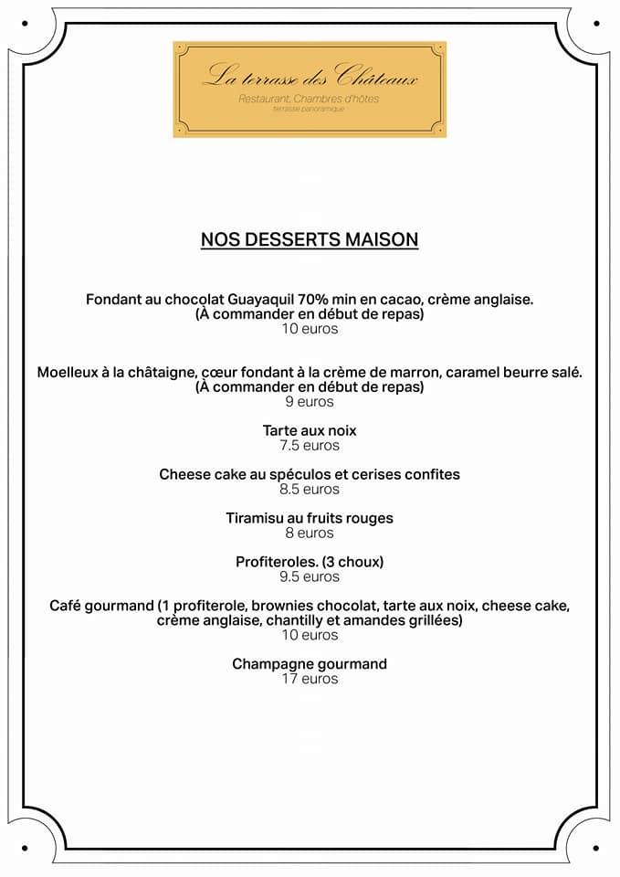 Menu au La Terrasse des Châteaux restaurant, Beynac-et-Cazenac, Lieu ...