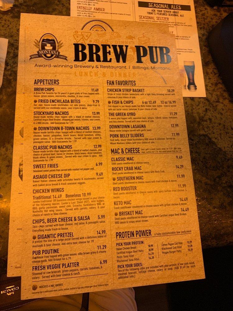 Menu at Montana Brewing Company pub & bar, Billings