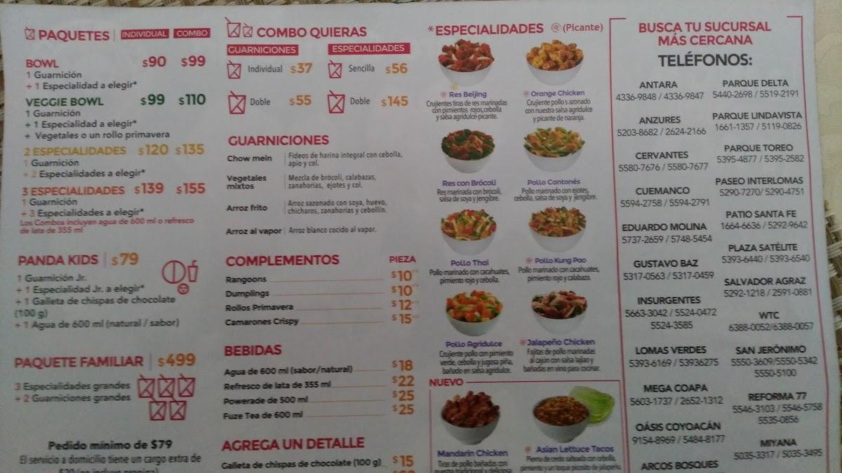Menu at Panda Express restaurant, Mexico City, Av. Cuauhtémoc 462