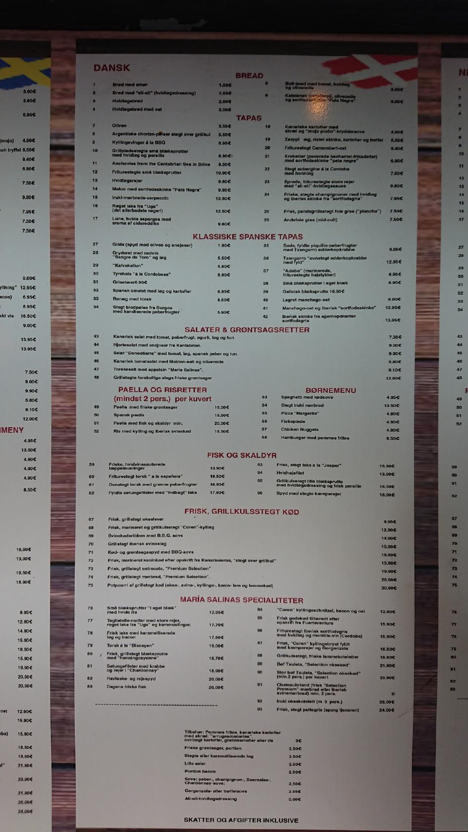Carta de RESTAURANTE LA TABERNA DE MARÍA SALINAS, Puerto Rico