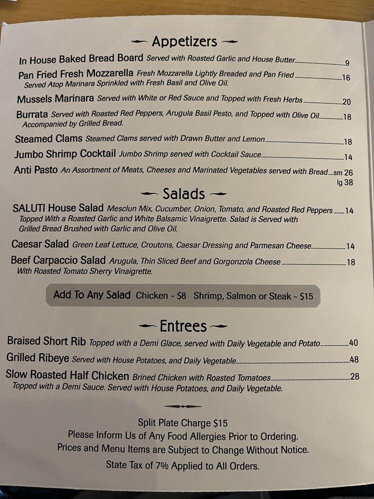 Menu at SALUTI pub & bar, Lake George