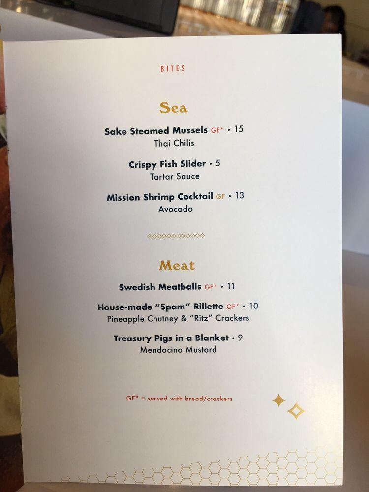 Menu at The Beehive pub & bar, San Francisco