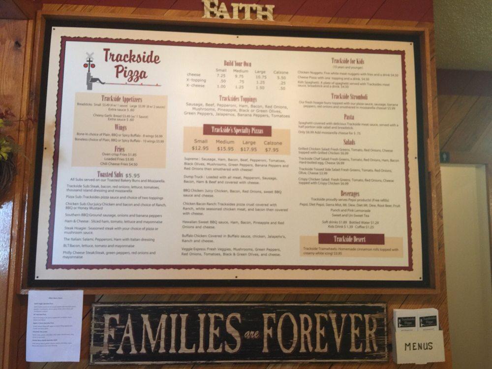 Menu at Trackside Pizza pizzeria, Osgood