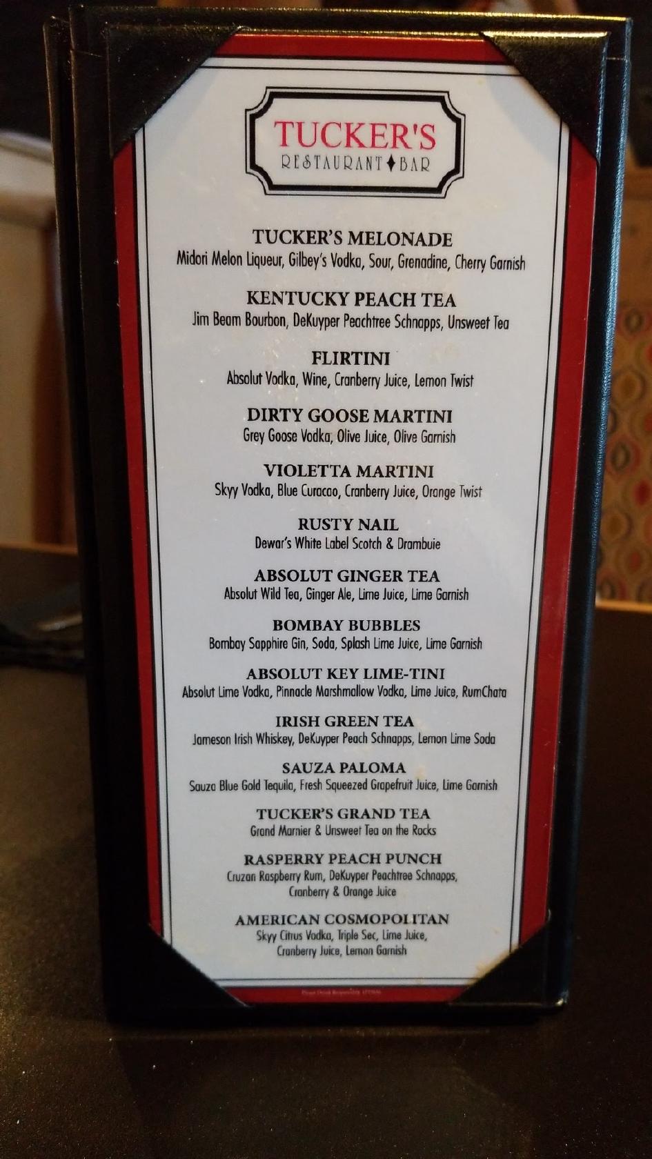 Menu at Tucker's Restaurant, Anderson