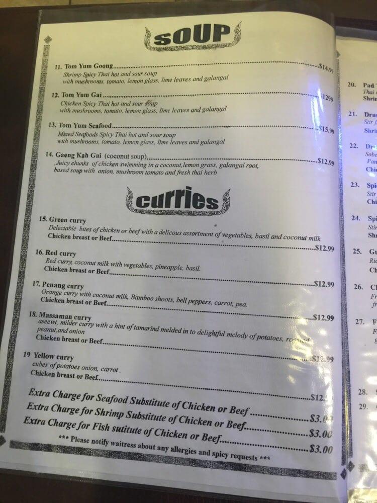 Menu at Chiang Rai Thai Cuisine restaurant, Cochrane