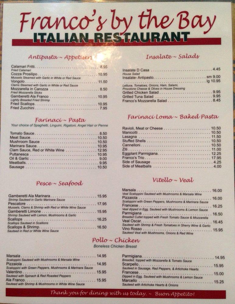 Menu at Franco's By the Bay pizzeria, Norfolk
