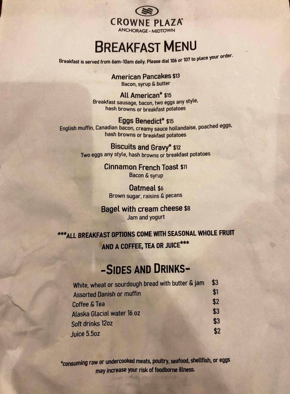 Menu at Juno Restaurant, Anchorage