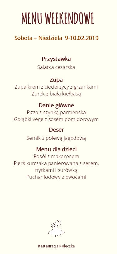 Menu at Restauracja Poleczka Warszawa restaurant, Warsaw