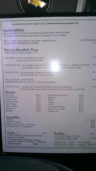 Menu at Tacos OJ restaurant, Fort Stockton
