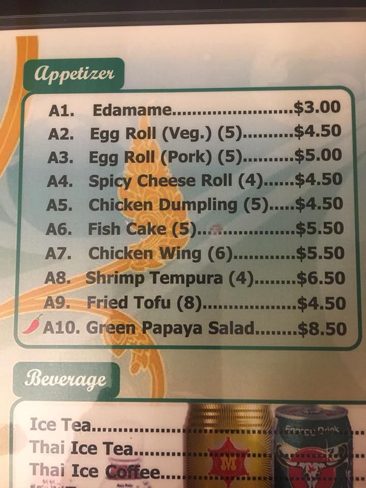 Menu at Bangkok Thai Kitchen restaurant, Bryan