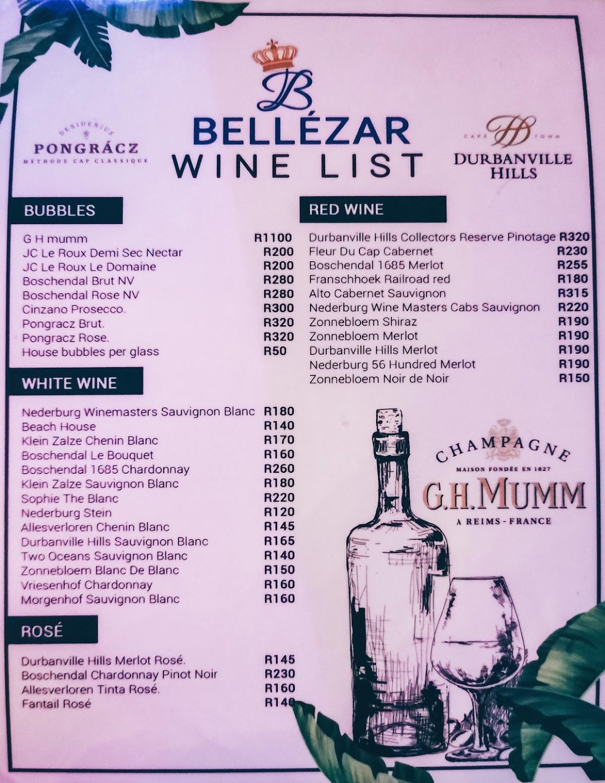 Menu at Bellézar Umhlanga - Beach Cafe & Bar, Umhlanga