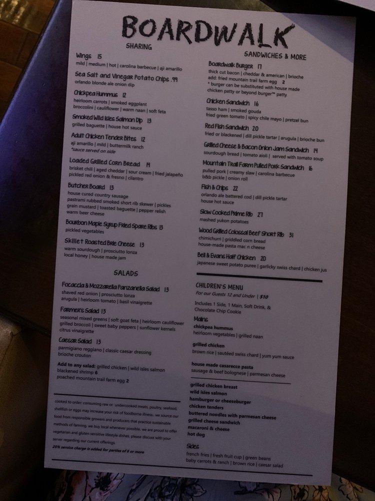 Menu at Boardwalk Sports Bar, Orlando