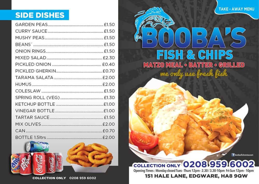Menu at Boobas restaurant, Edgware