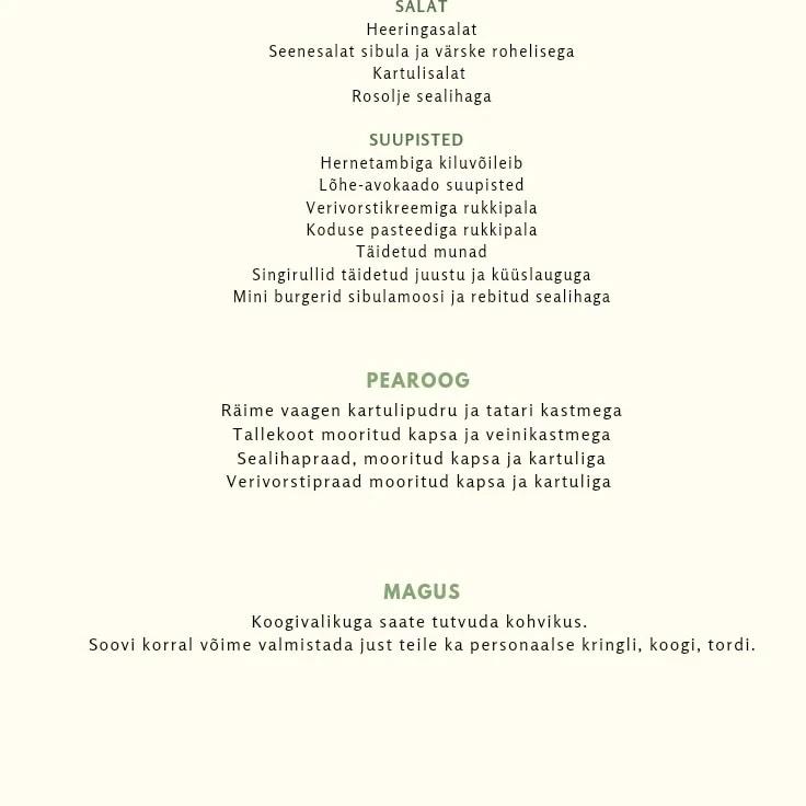 Menu at Ott&Matilda restaurant, Laulasmaa