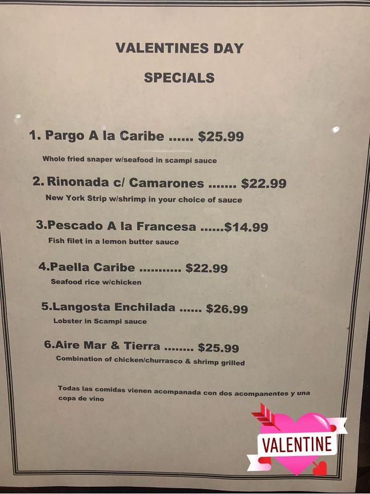 Carta de Caribe Cafe Restaurant, Miami, SW 24th St