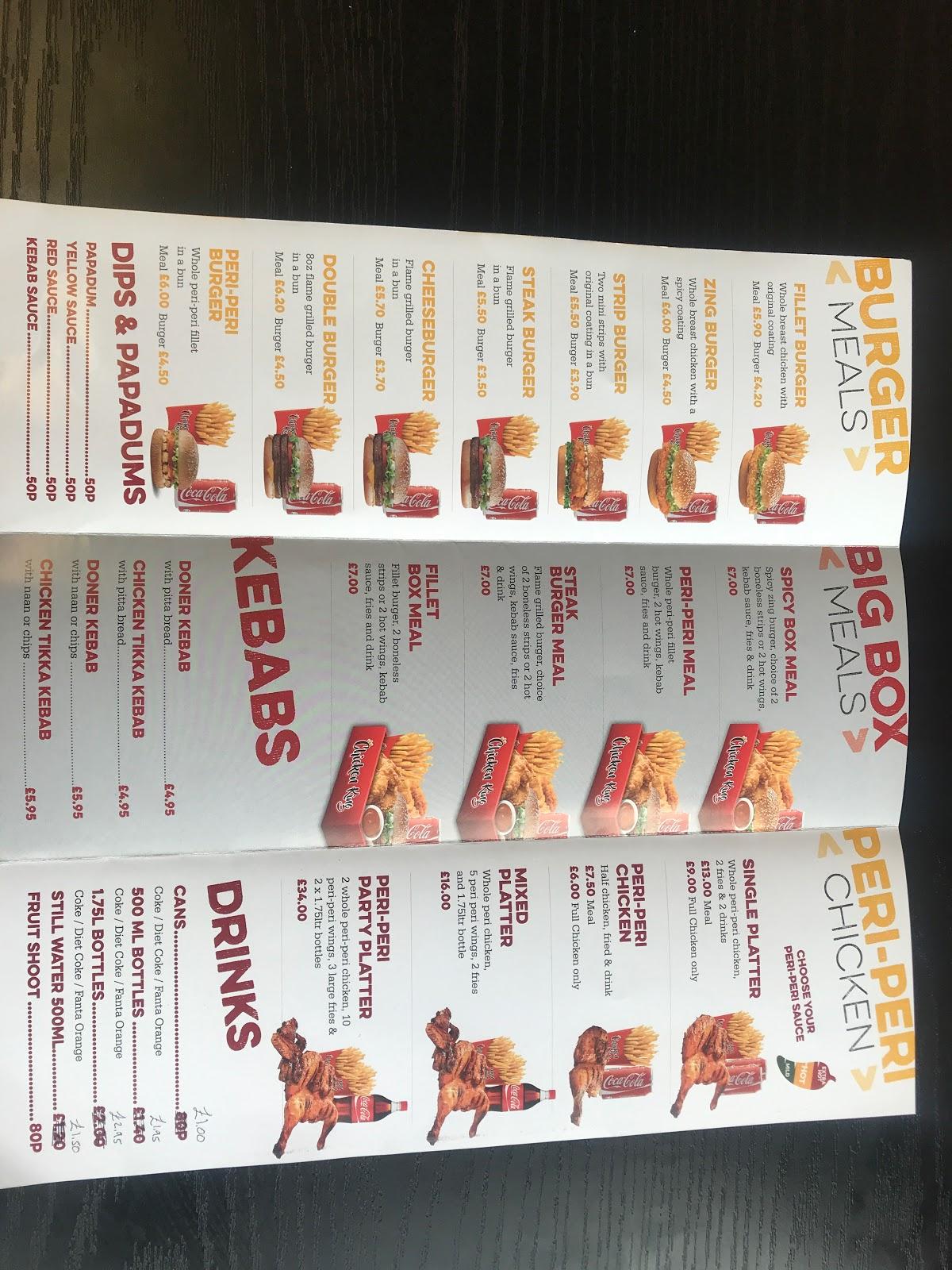 Menu at Chicken king restaurant, Newtownards