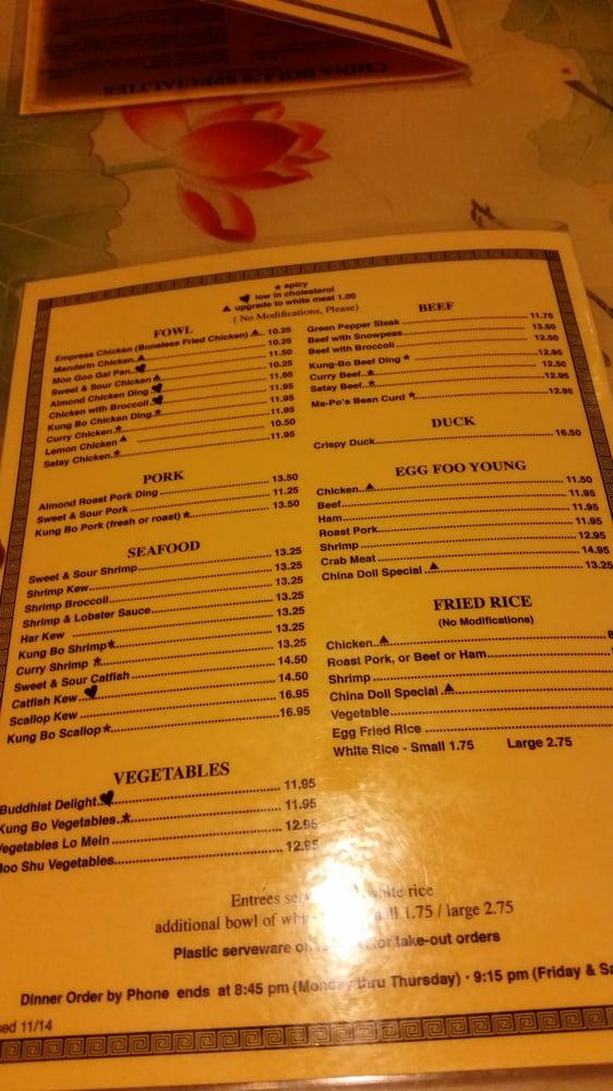Menu at China Doll restaurant, Harvey
