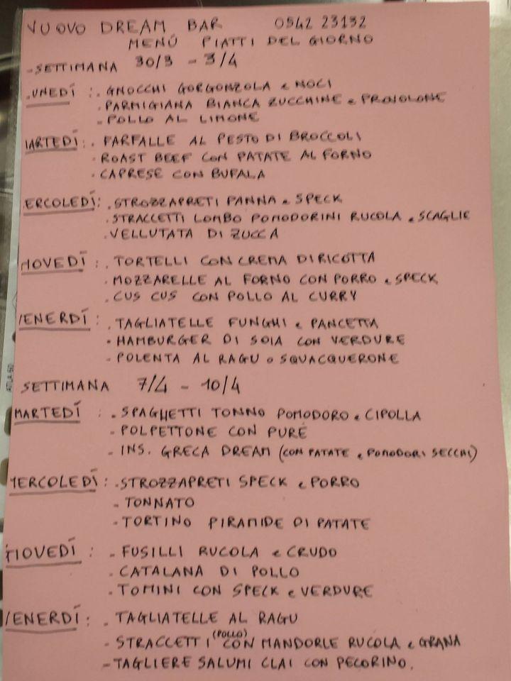 Menu da Dream Caffè caffè bar, Imola