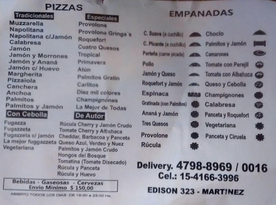 Menu at Gringa's Pizza Y Empanadas restaurant, Martínez