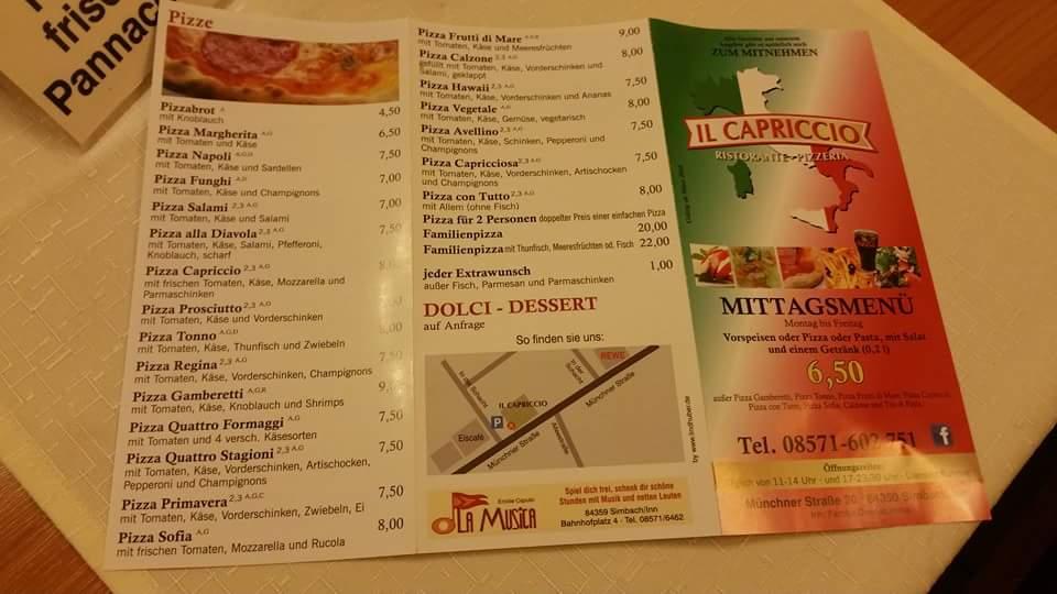 Speisekarte von ll Capriccio pizzaladen, Simbach am Inn, Münchner Str. 30
