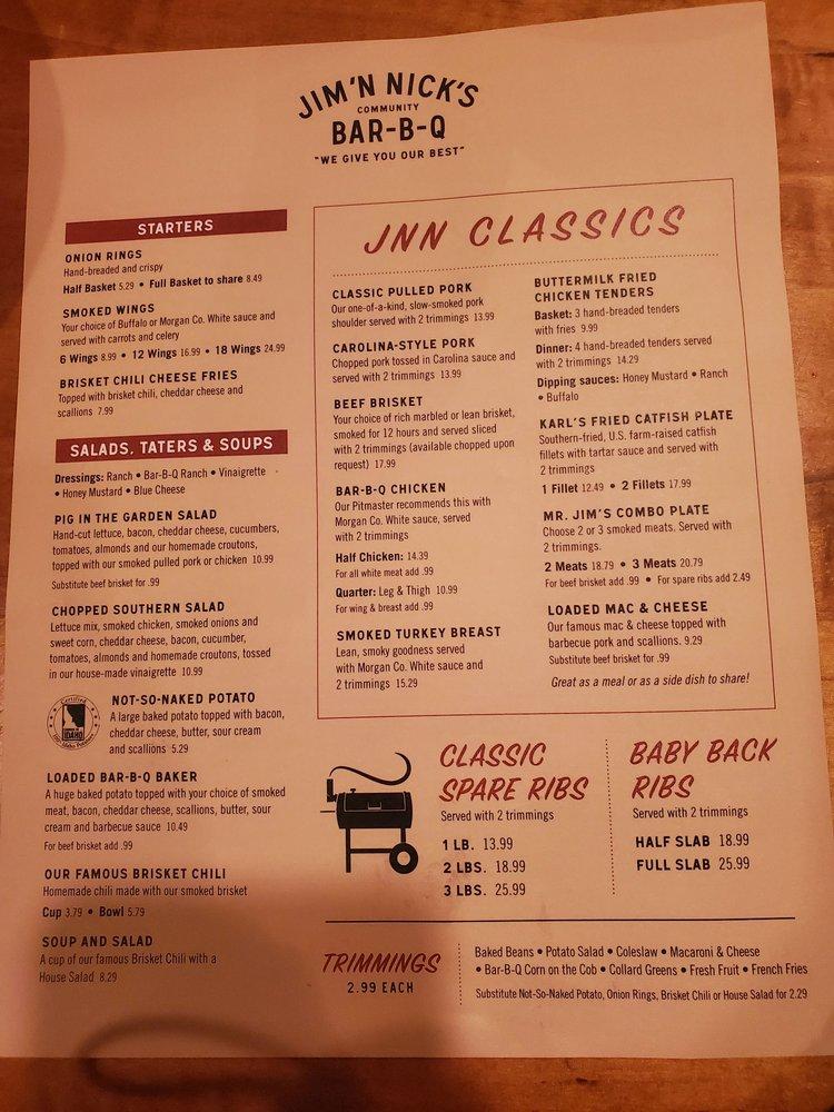 Menu at Jim 'N Nick's BBQ, Concord, Gateway Ln NW