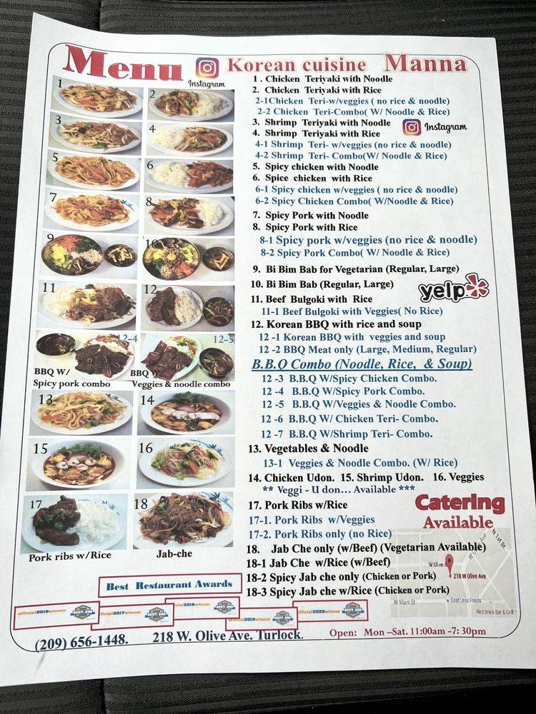 Menu at Korean Cuisine Manna restaurant, Turlock