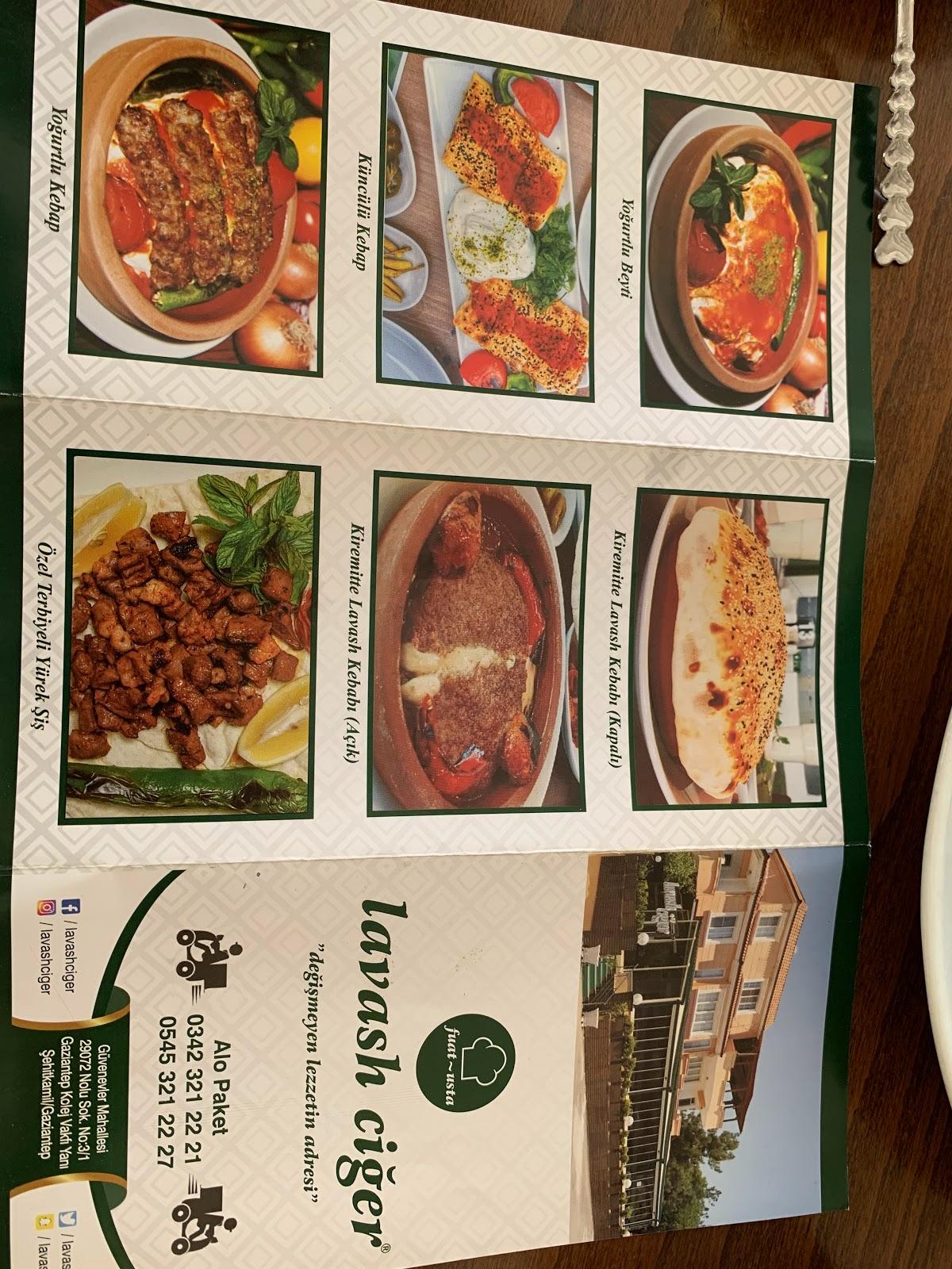 Menu at Lavash Ciğer, Gaziantep